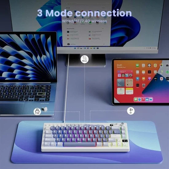 ROYAL KLUDGE RK M65 Hot Swappable Tri Mode Mechanical Gaming Keyboard